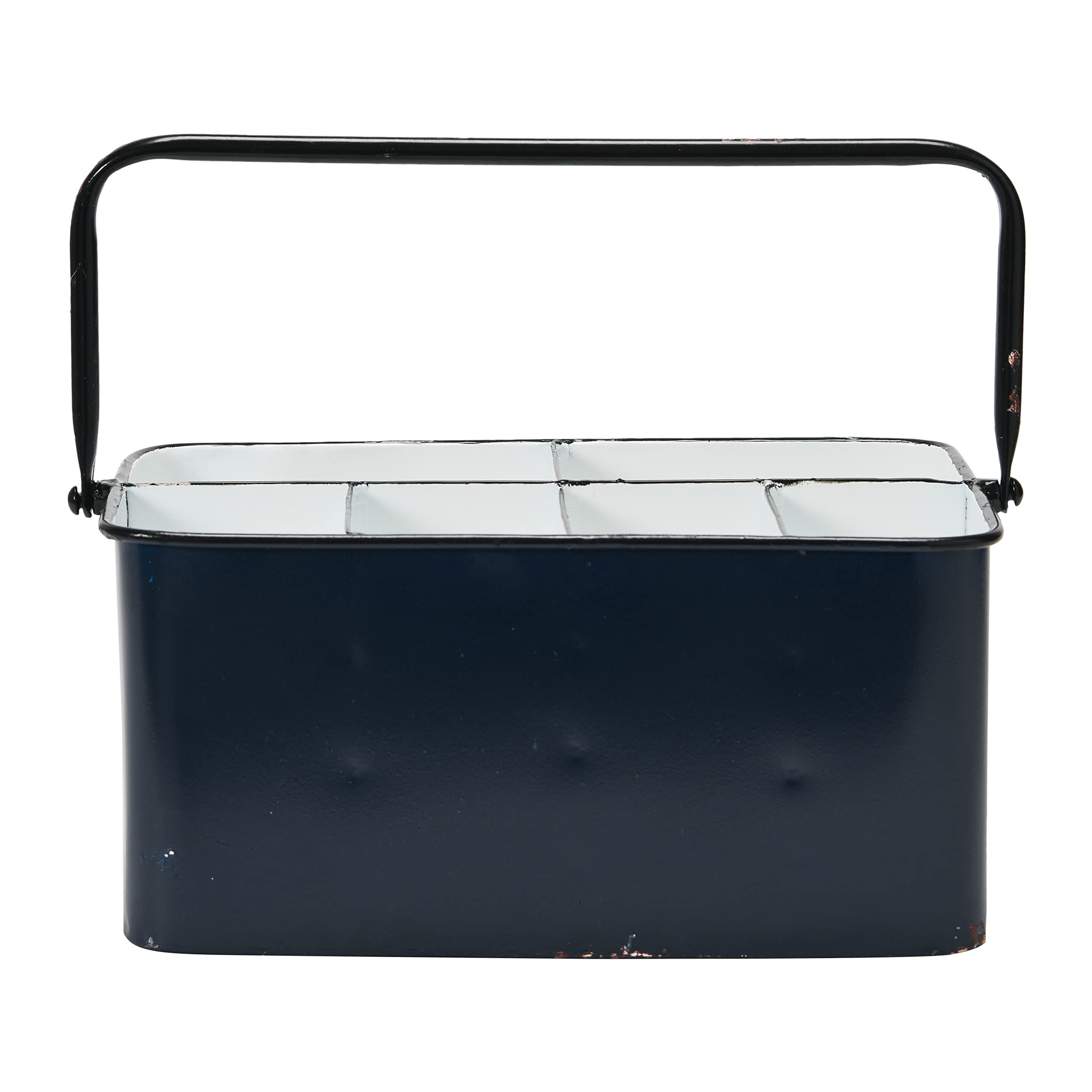 Creative Co-Op Farmhouse Metal Storage Caddy with 6 Compartments and Handle, Distressed Blue and White