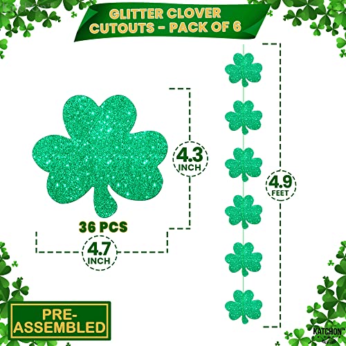 KatchOn, Glitter St Patricks Day Shamrock Garland - 6 Strings, No DIY | St Patricks Day Banner, St Patricks Day Decorations | Clover Garland Banner, St Patricks Day Garland, St Paddys Day Decorations