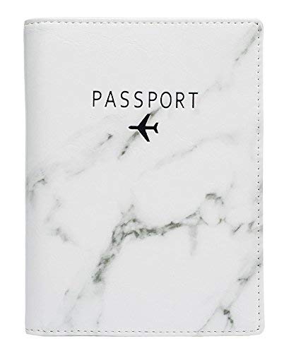 Leotruny Passport Holder Cover Waterproof Rfid Blocking Travel Wallet Case (White Marble)