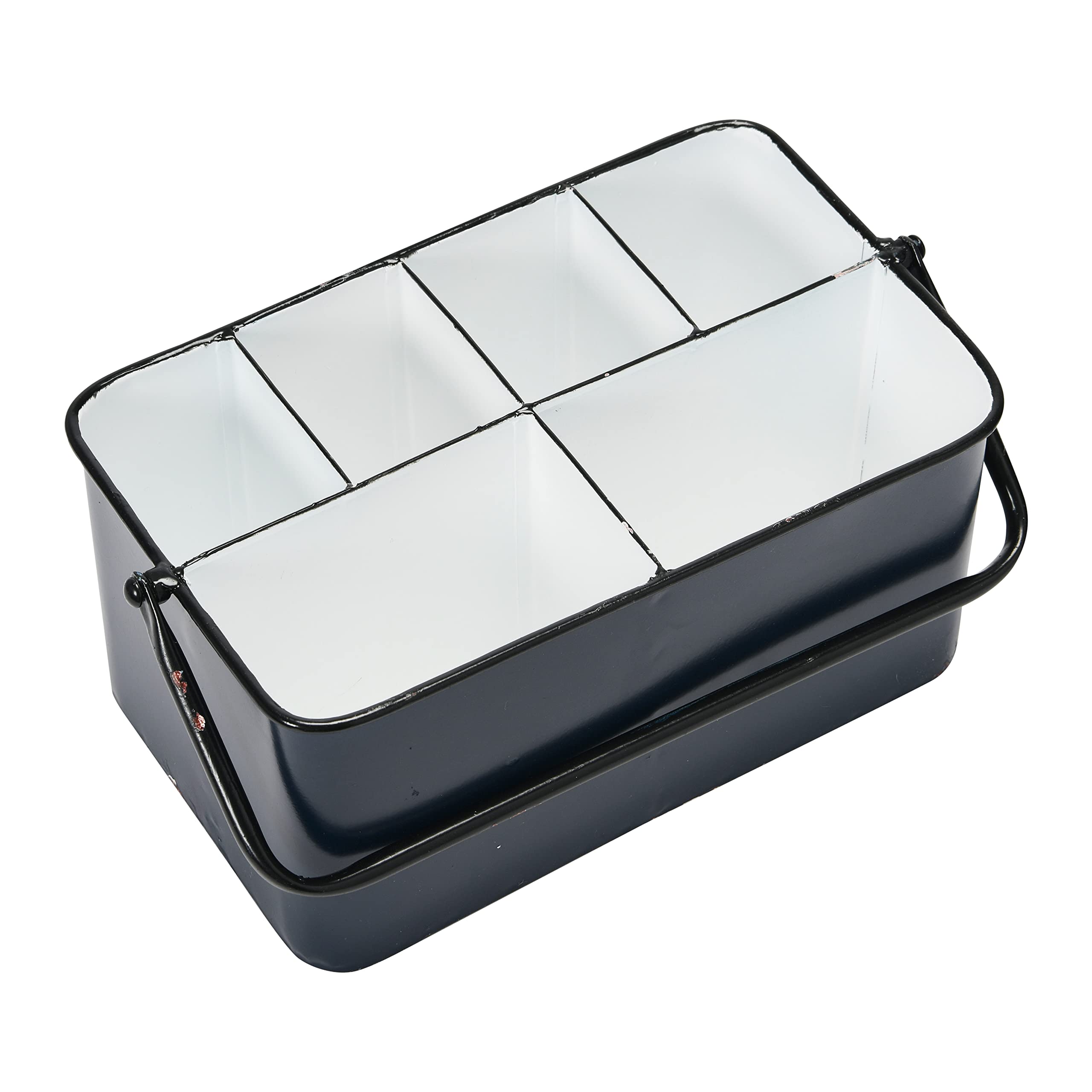Creative Co-Op Farmhouse Metal Storage Caddy with 6 Compartments and Handle, Distressed Blue and White