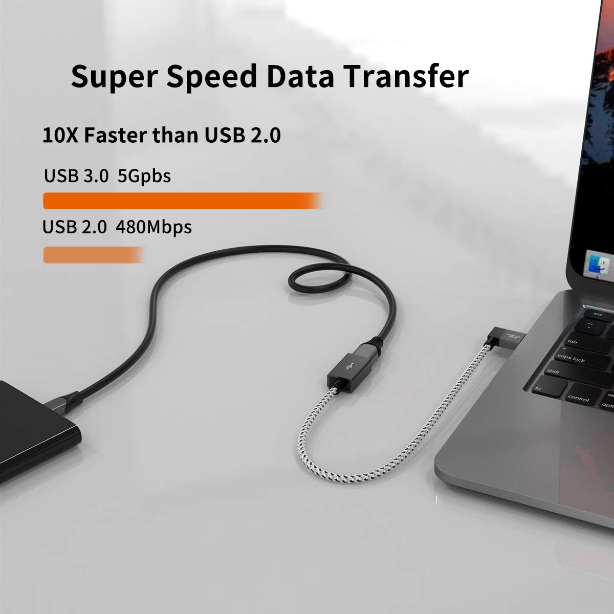 Short USB 3.0 Extension Cable, CableCreation 2-Pack Left Angle USB 3.0 Male to Female Extender Cord, 90 Degree USB 3.0 Adapter, Space Gray Aluminum