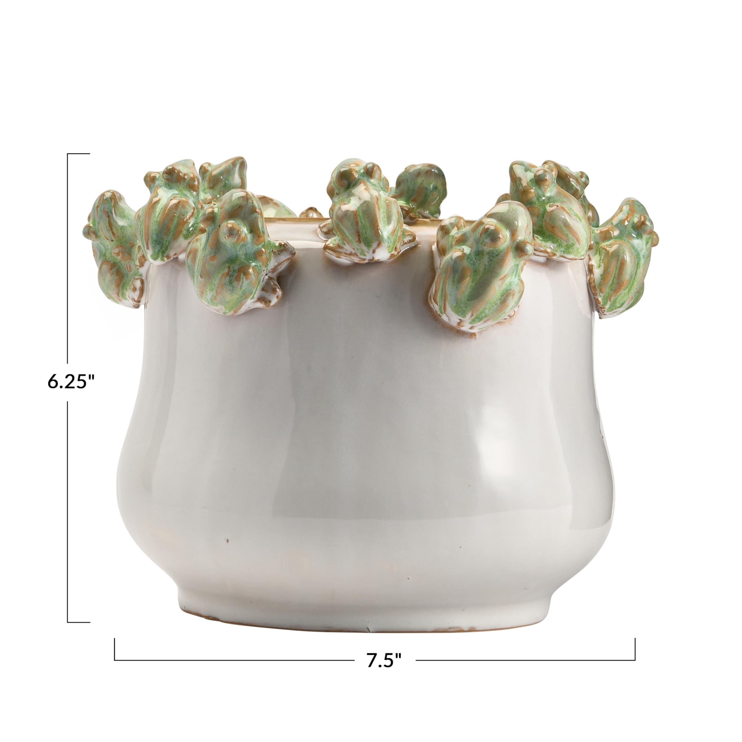 Creative Co-Op Stoneware Planter with Frog Figurine Rim, Multicolor