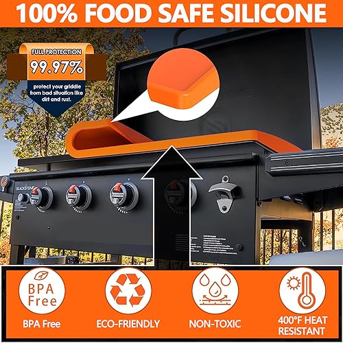 Silicone Griddle Mat with Grease Cup Liners for Blackstone 28" Griddle, High-Wall & Full-All-Encompassing Heavy Duty Food Grade Silicone Grill Buddy Mat, Protecttion Griddle from Dirt & Rust (Orange)