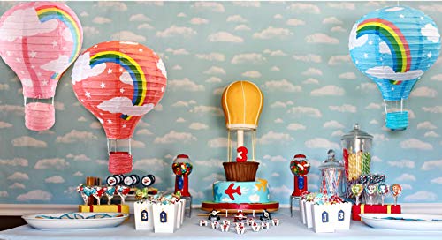 Hanging Rainbow Hot Air Balloon Paper Lanterns Set Party Decoration Birthday Wedding Christmas Party Decor Gift, 12 inch, Pack of 6 Pieces