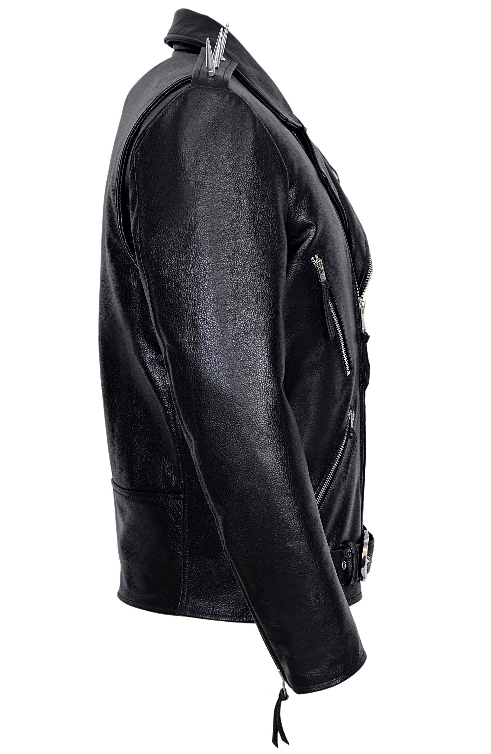 Black Metal Spikes Brando Jacket Men Motorcycle Cowhide Leather Jacket Genuine Leather Jacket
