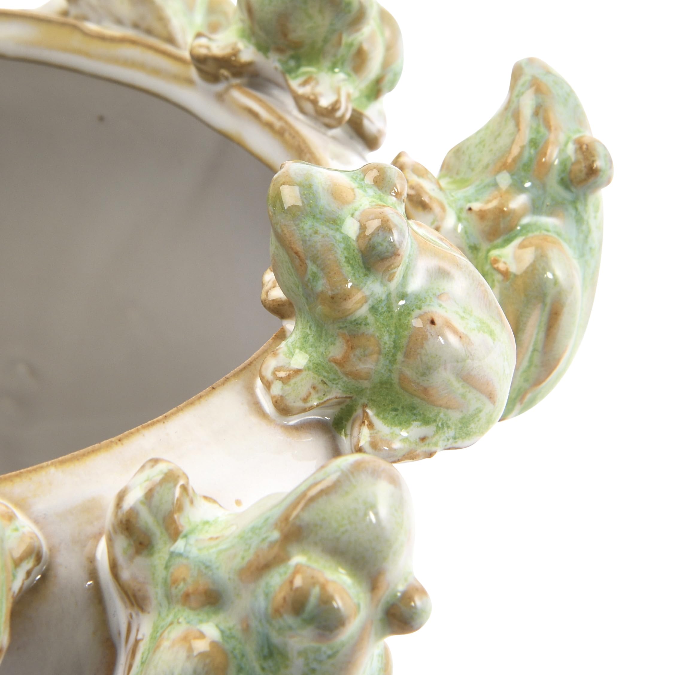 Creative Co-Op Stoneware Planter with Frog Figurine Rim, Multicolor