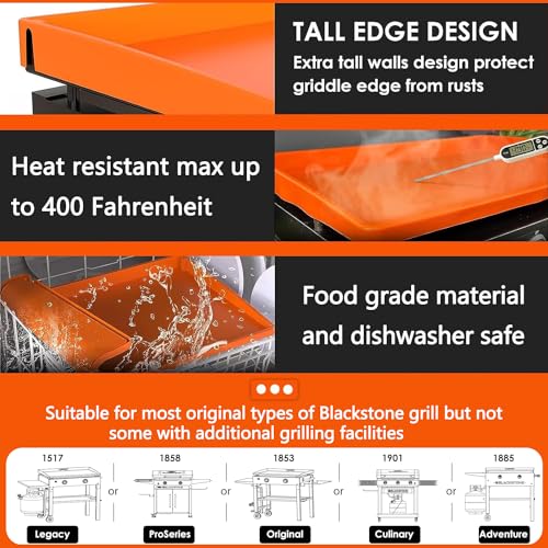 Silicone Griddle Mat with Grease Cup Liners for Blackstone 28" Griddle, High-Wall & Full-All-Encompassing Heavy Duty Food Grade Silicone Grill Buddy Mat, Protecttion Griddle from Dirt & Rust (Orange)
