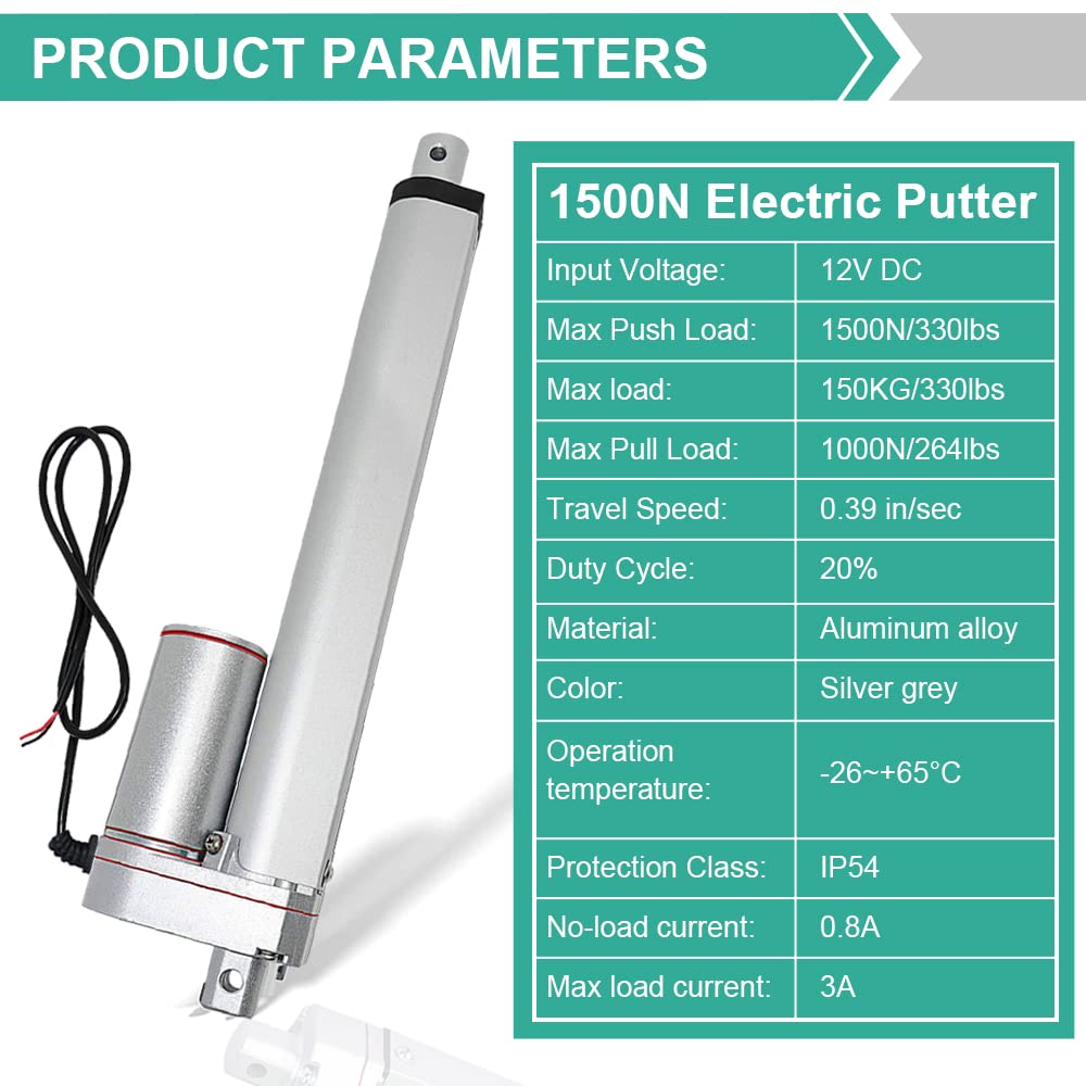 ECO-WORTHY Heavy Duty 330lbs/1500N Solar Tracker Linear Actuator Multi-Functions with Mounting Brackets (12V, 4") IP54 Waterproof Linear Motion Actuator