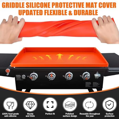 Silicone Griddle Mat with Grease Cup Liners for Blackstone 28" Griddle, High-Wall & Full-All-Encompassing Heavy Duty Food Grade Silicone Grill Buddy Mat, Protecttion Griddle from Dirt & Rust (Orange)
