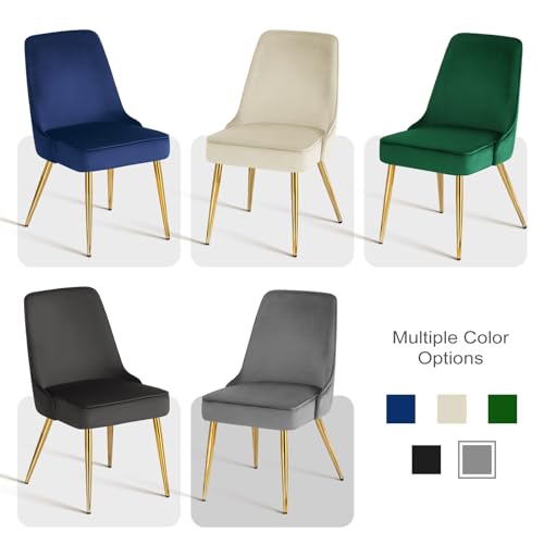 KithKasa Dining Chairs Set of 4 Upholstered Mid-Century Modern Velvet Accent Desk Chair with Gold Legs for Kitchen Living Room Grey…