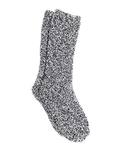 Barefoot Dreams CozyChic Women Heathered Socks, Crew Socks, Plush Socks, Loungewear, Warm Toes, Fuzzy Socks-Black/White-Stone/White (Set of 2)