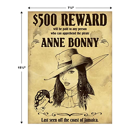 Beistle 8 Piece Pirate Wanted Sign Cutouts, 15.25", Black/Tan