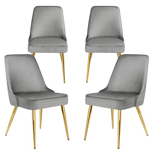 KithKasa Dining Chairs Set of 4 Upholstered Mid-Century Modern Velvet Accent Desk Chair with Gold Legs for Kitchen Living Room Grey…