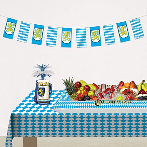 Beistle Oktoberfest Pennant Banner, 10" x 12', Blue/White/Yellow,54243