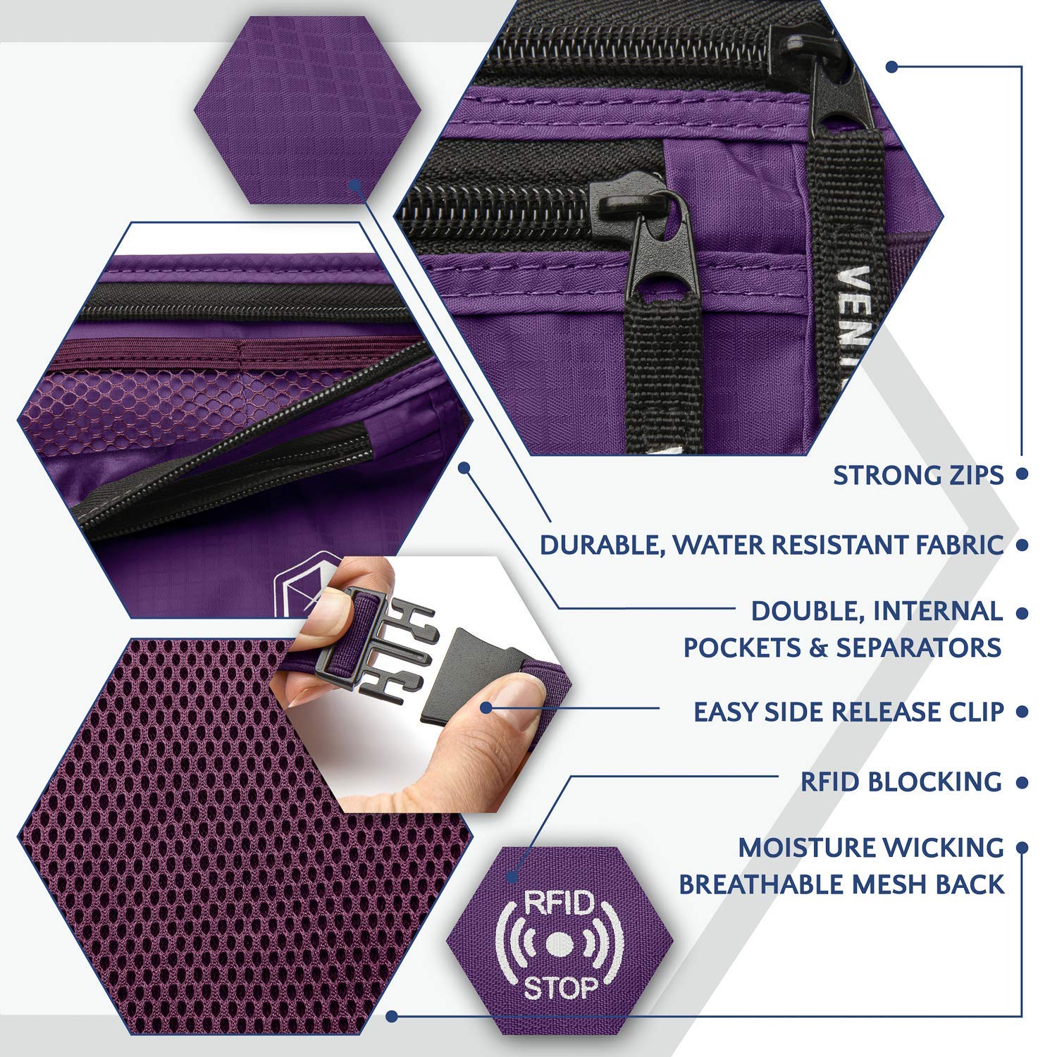 VENTURE 4TH RFID Money Belt for Girls - Hidden Passport Holder (Purple)