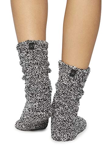 Barefoot Dreams CozyChic Women Heathered Socks, Crew Socks, Plush Socks, Loungewear, Warm Toes, Fuzzy Socks-Black/White-Stone/White (Set of 2)