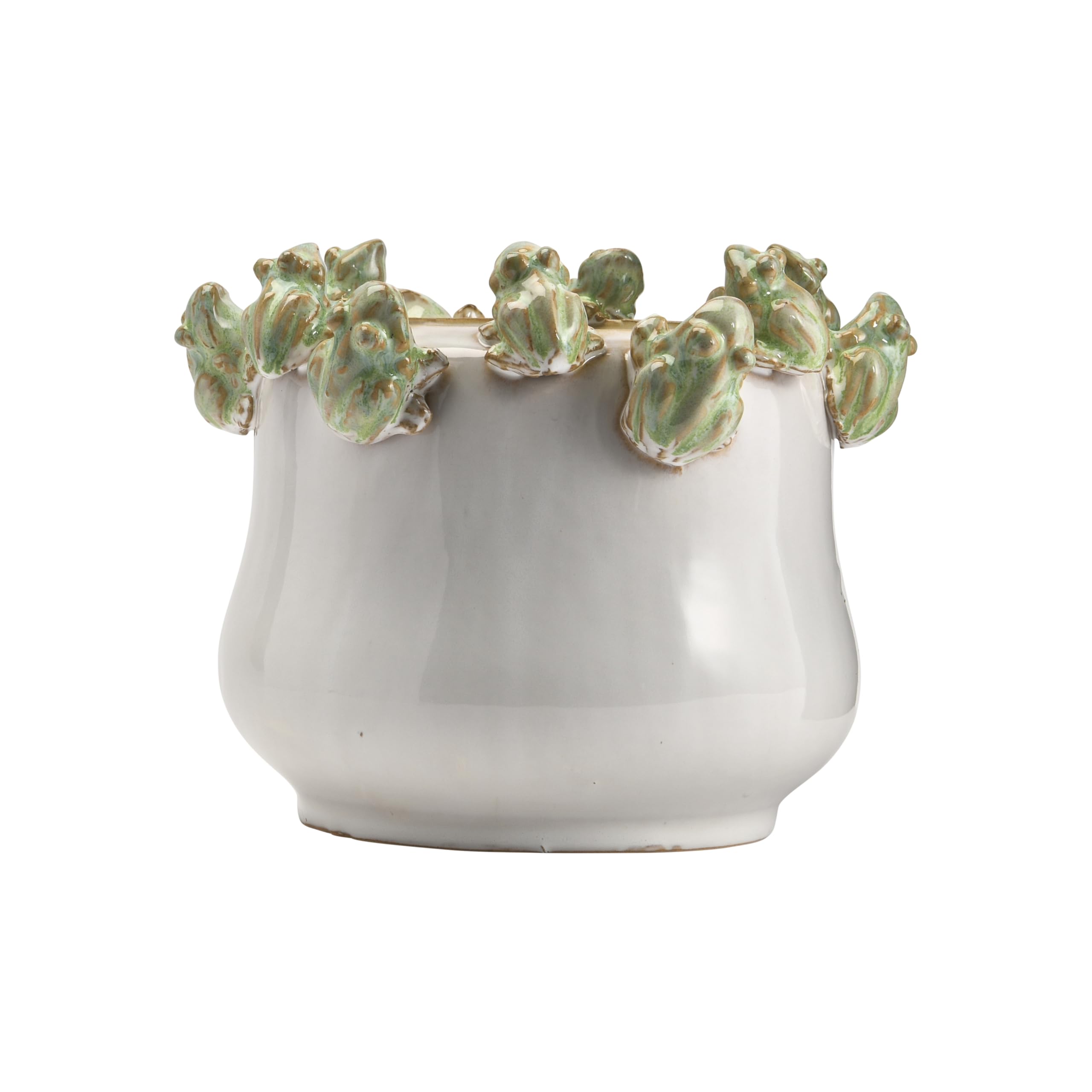 Creative Co-Op Stoneware Planter with Frog Figurine Rim, Multicolor