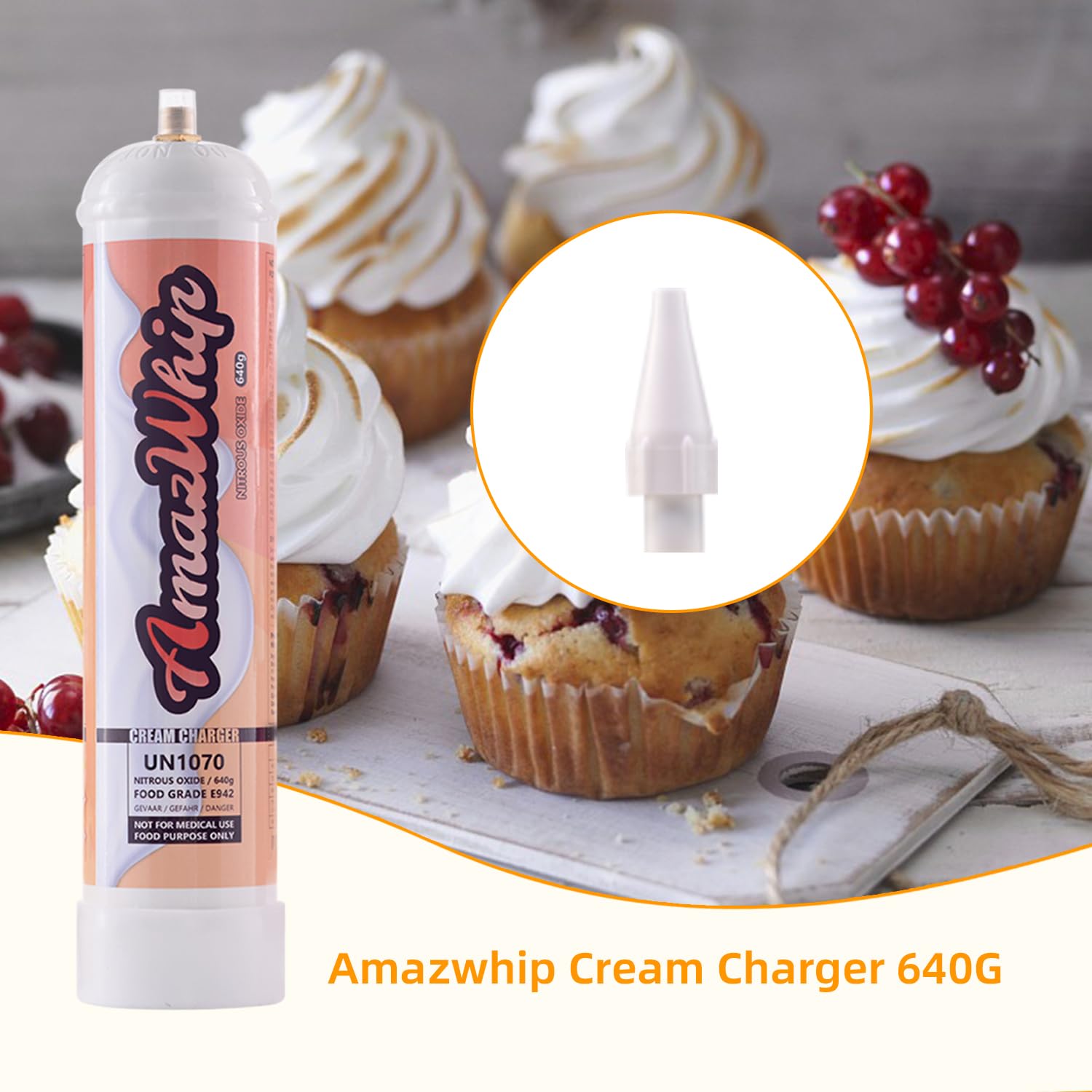AMAZWHIP 640g,0.95L Original Flavor Whipped Cream Charger Nitrous Tank for Whipped Cream Dispenser (6 cylinders)