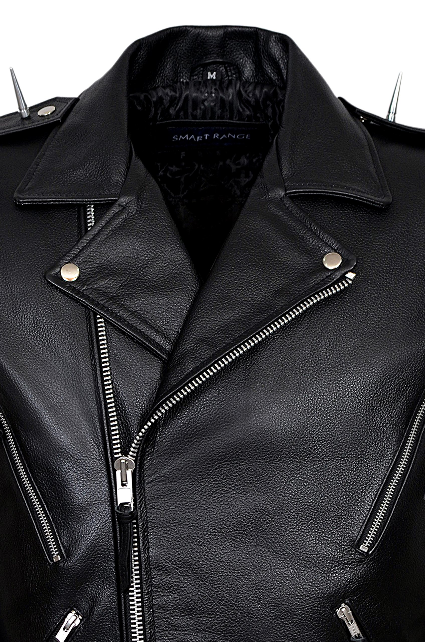 Black Metal Spikes Brando Jacket Men Motorcycle Cowhide Leather Jacket Genuine Leather Jacket
