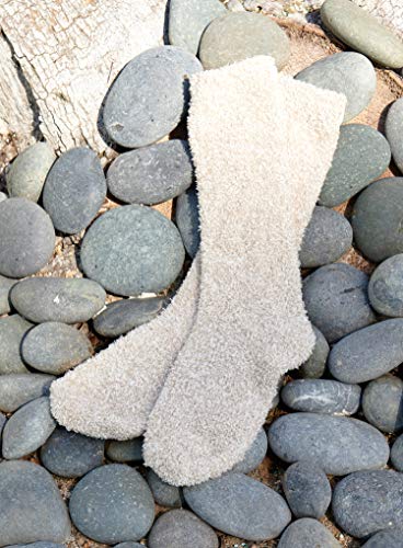 Barefoot Dreams CozyChic Women Heathered Socks, Crew Socks, Plush Socks, Loungewear, Warm Toes, Fuzzy Socks-Black/White-Stone/White (Set of 2)