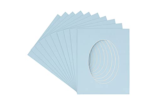 CountryArtHouse Baby Blue Acid Free 8.5x11 Oval Picture Frame Mat with White Core Bevel Cut for 7x10 Pictures - Fits 8.5x11 Frame - Pack of 10 Matboards