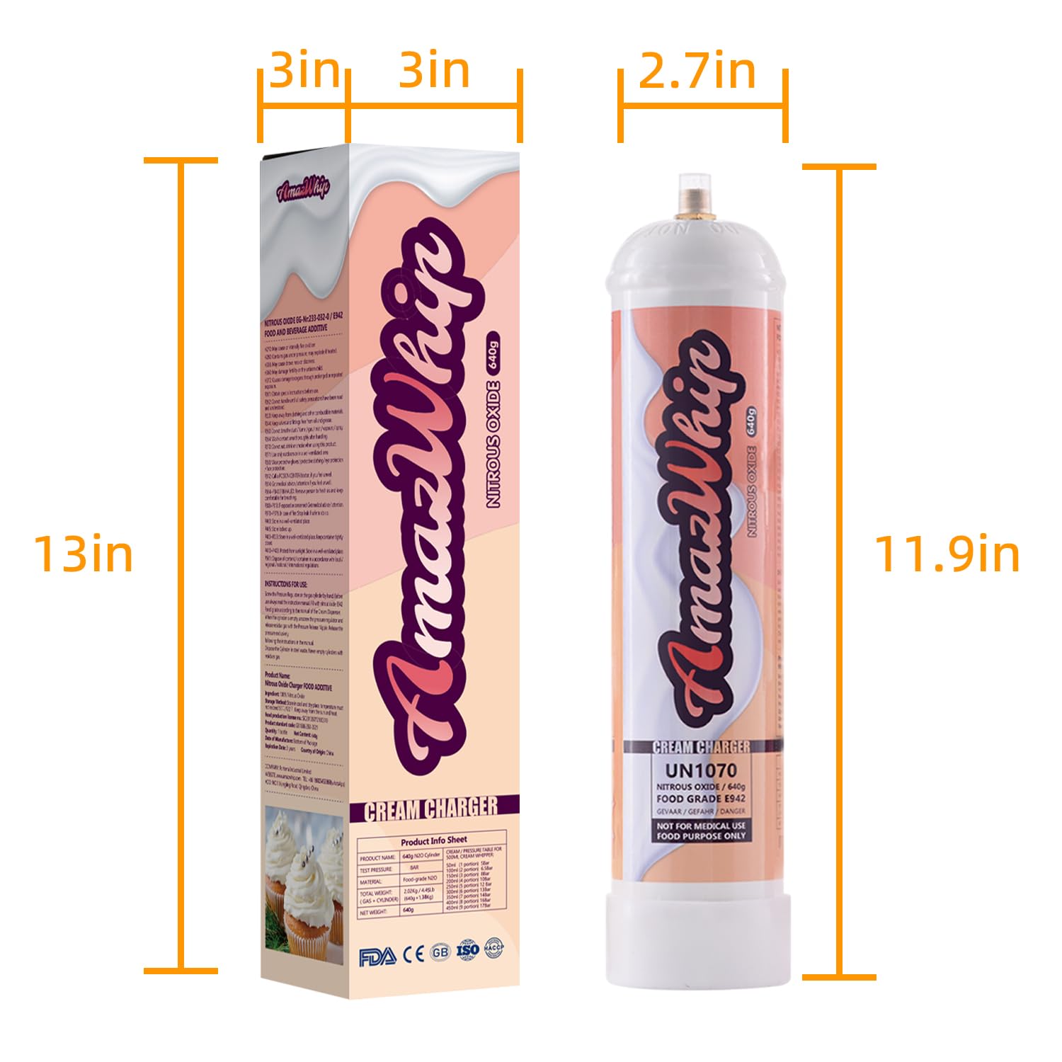 AMAZWHIP 640g,0.95L Original Flavor Whipped Cream Charger Nitrous Tank for Whipped Cream Dispenser (6 cylinders)