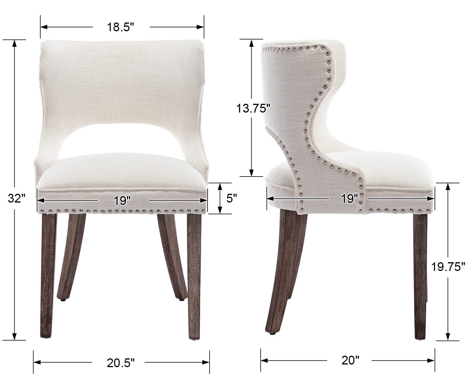 CIMOTA Mid Century Modern Dining Chairs Set of 2, Upholstered Dining Room Chairs Comfy Armless Side Chairs with Open Back/Nailhead Trim for Kitchen/Dining Room/Living Room, Linen Beige/2PCS