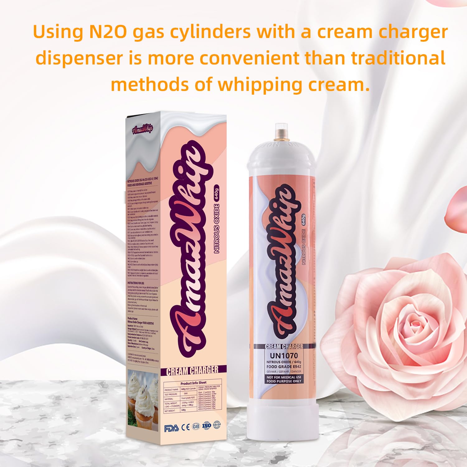 AMAZWHIP 640g,0.95L Original Flavor Whipped Cream Charger Nitrous Tank for Whipped Cream Dispenser (6 cylinders)