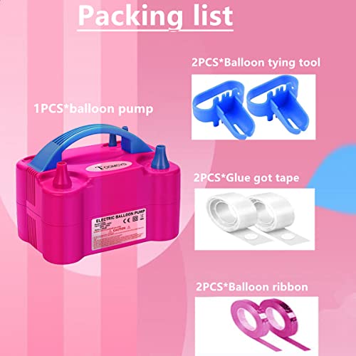 TOOMCYD Electric Balloon Pump Portable Dual Nozzle Balloon Inflator Blower for Party Decoration with Tying Tool,Inflating Faster Save Time Rose Pink