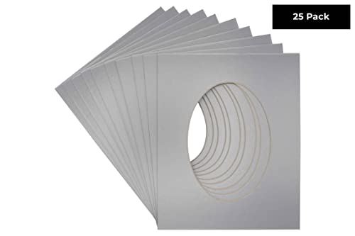 CountryArtHouse Metallic Silver Acid Free 30x42 Oval Picture Frame Mat with White Core Bevel Cut for 26x40 Pictures - Fits 30x42 Frame - Pack of 25 Matboards
