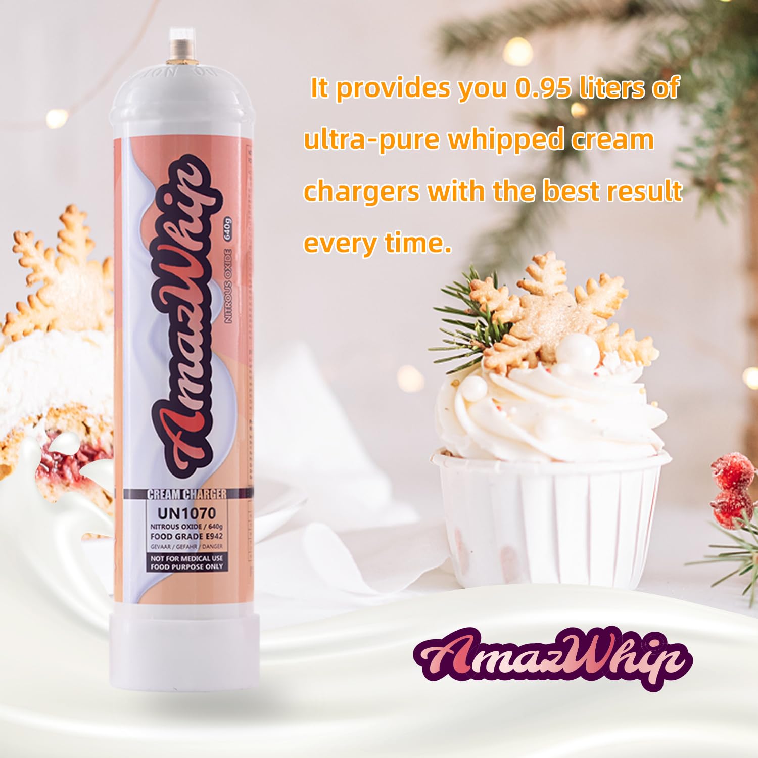 AMAZWHIP 640g,0.95L Original Flavor Whipped Cream Charger Nitrous Tank for Whipped Cream Dispenser (6 cylinders)