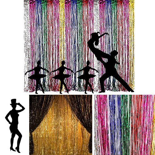 Adorox Metallic Silver Gold Rainbow Photo Backdrop Foil Fringe Curtains Party Wedding Event Decoration (Metallic Rainbow)