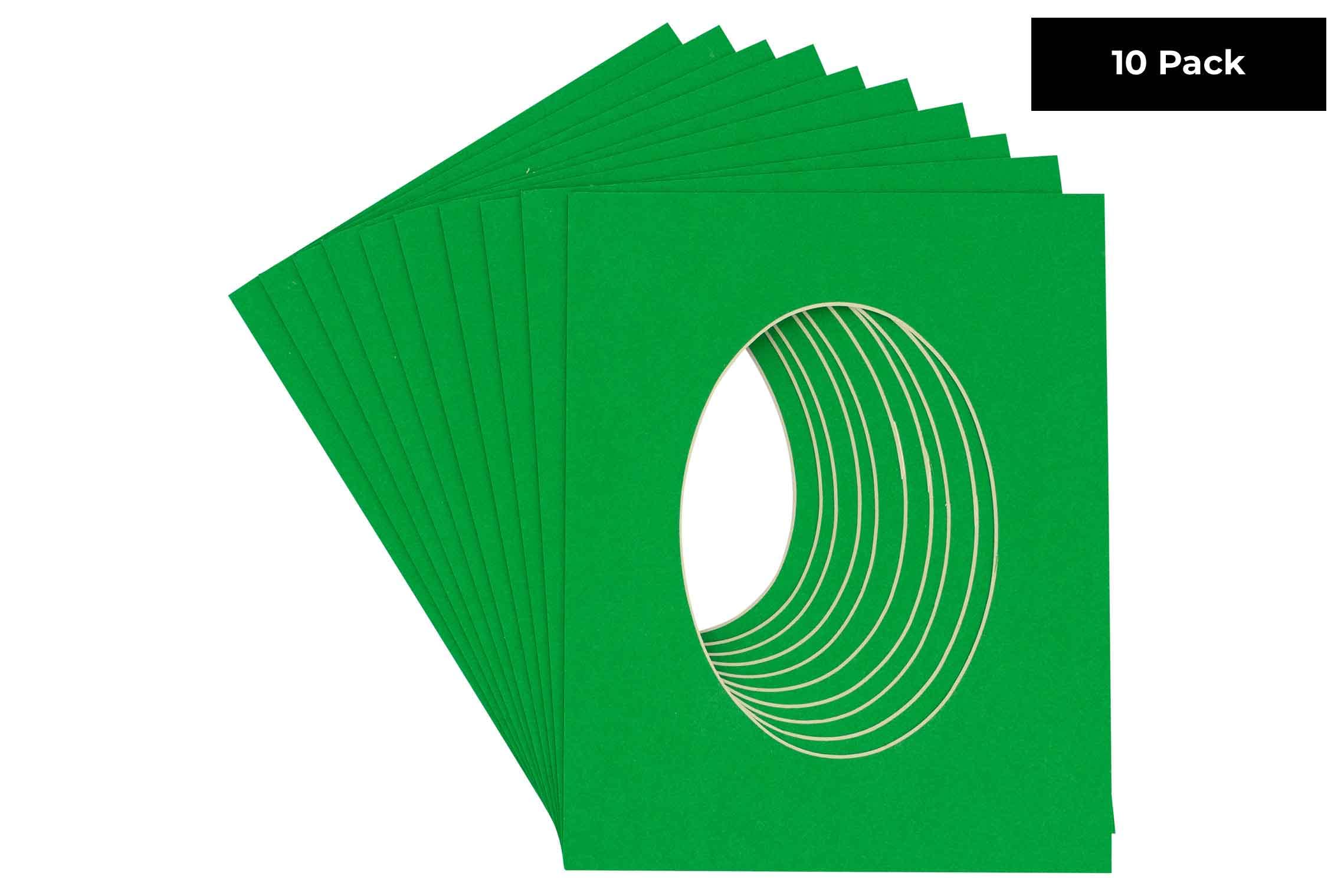 CountryArtHouse Bright Green Acid Free 8x10 Oval Picture Frame Mat with White Core Bevel Cut for 5x6 Pictures - Fits 8x10 Frame - Pack of 10 Matboards