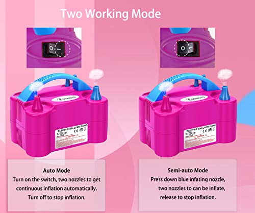 TOOMCYD Electric Balloon Pump Portable Dual Nozzle Balloon Inflator Blower for Party Decoration with Tying Tool,Inflating Faster Save Time Rose Pink