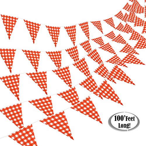 Red Checkered Banner 100β Feet Long | Gingham Pennant Flags | Red and White Checkered Pennant Banner | Carnival, Picnic, Party Red Checkered Flags | By Anapoliz