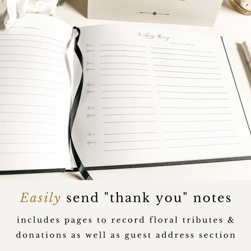 Funeral Guest Book - Elegant in Loving Memory Memorial Service Guest Book for Funeral with Matching Share A Memory Table Stand - 250 Guests Entries with Name & Address, Hardcover (Black)