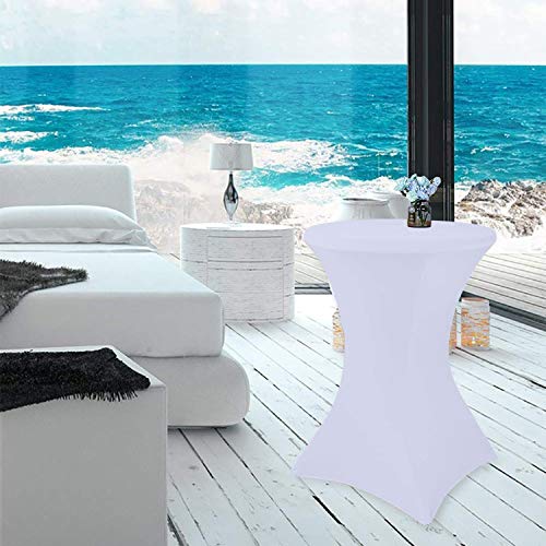 RELIANCER 2 Pack 36inch Highboy Cocktail Round Spandex Table Cover Four-Way Tight Fitted Stretch Tablecloth Table Cloth for Outdoor Party DJ Tradeshow Banquet Vendor Wedding(2PC 36''X43'',White)