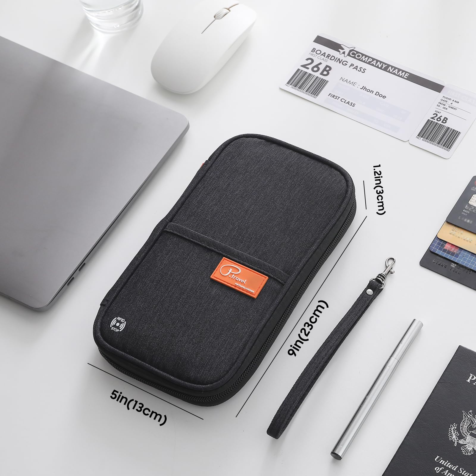 Travel Passport Wallet, RFID Family Passport Holder Large, Lightweight Passport Cover Case Waterproof Bag Document Organizer for Women & Men-Black