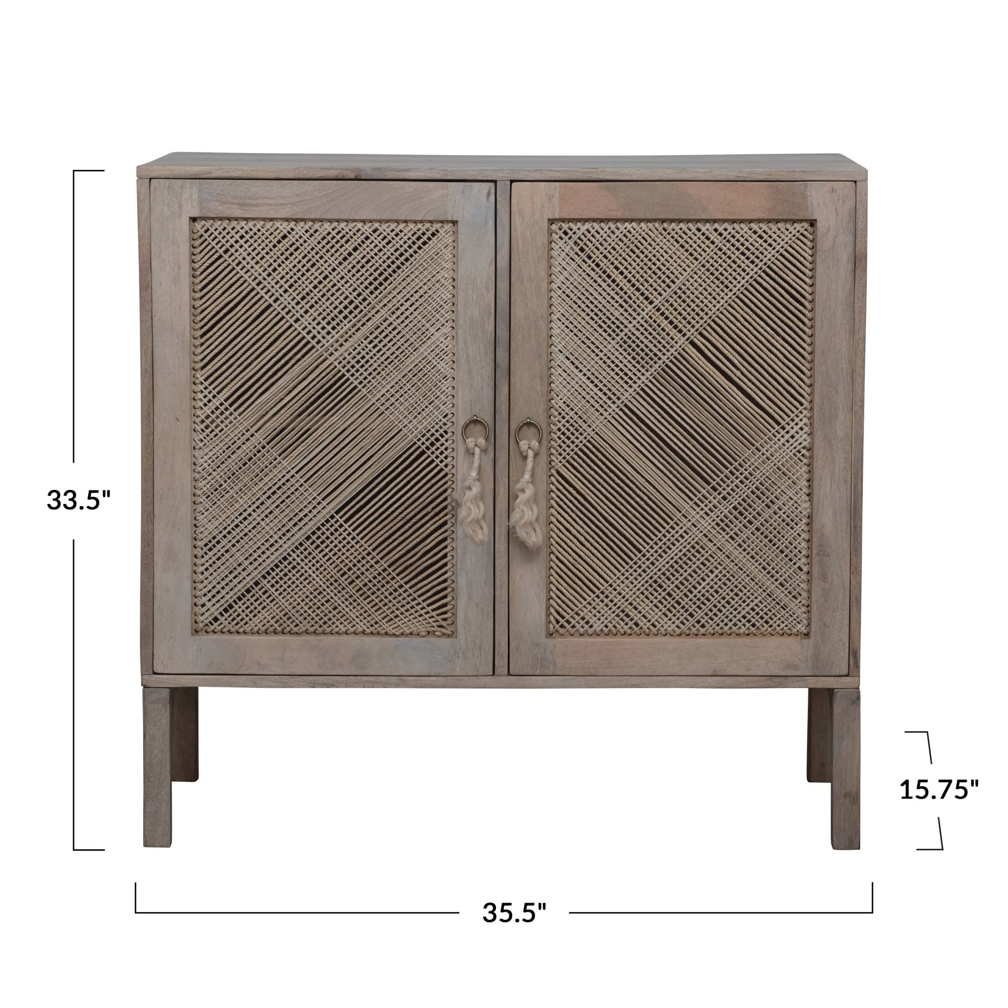 Creative Co-Op Mango 2 Woven Rope Doors, 1 Shelf and Tassel Handles Console, Bleached Wood