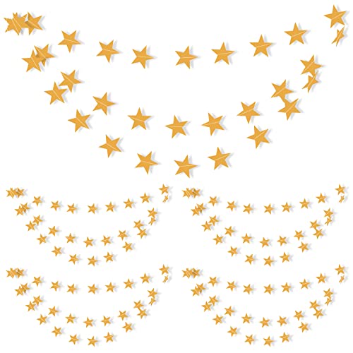 65 Feet Paper Star Garland Banner Decoration, 5 Pack Star Bunting Garland, Hanging Star Streamers Backdrop for Birthday Party Wedding Graduation Baby Bridal Shower Prom Decor (Gold)