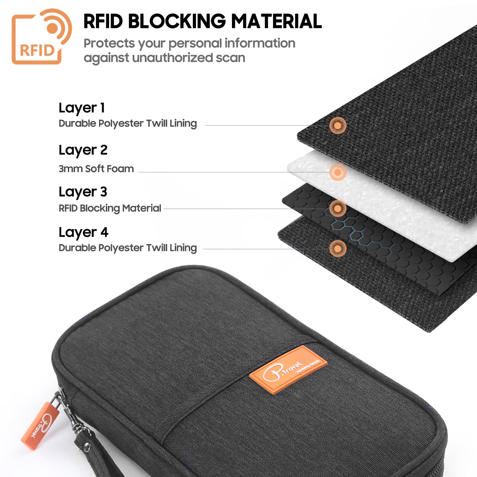 Travel Passport Wallet, RFID Family Passport Holder Large, Lightweight Passport Cover Case Waterproof Bag Document Organizer for Women & Men-Black