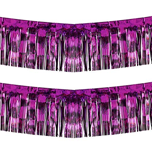Blukey 10 Feet by 15 Inch Purple Foil Fringe Garland - Pack of 2 | Shiny Metallic Tinsel Banner | Ideal for Parade Floats, Bridal Shower, Wedding, Birthday, Christmas | Wall Hanging Drapes