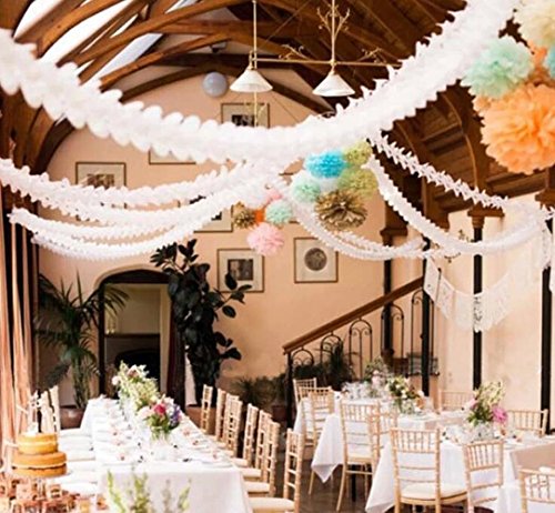 Reusable Party Streamers, MerryNine Four-Leaf Clover Paper Flower Garland for Party, Wedding Decoration, About 10 Feet/3M Each, Pack of 6 (Pure White)