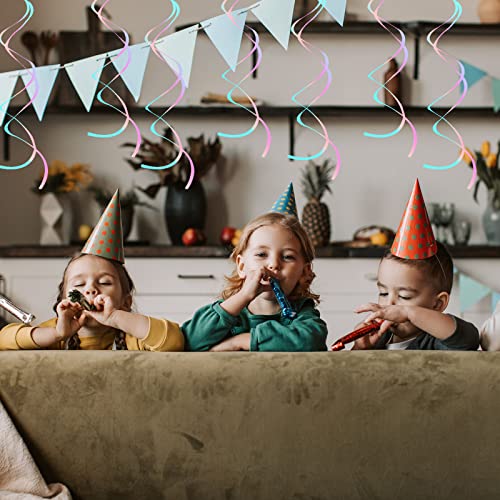 30 Pieces Iridescent White Hanging Swirls, Foil Swirl Hanging Decorations Plastic Steamers for Ceiling, Dangling Whirls Wedding Baby Shower Birthday Party Decorations