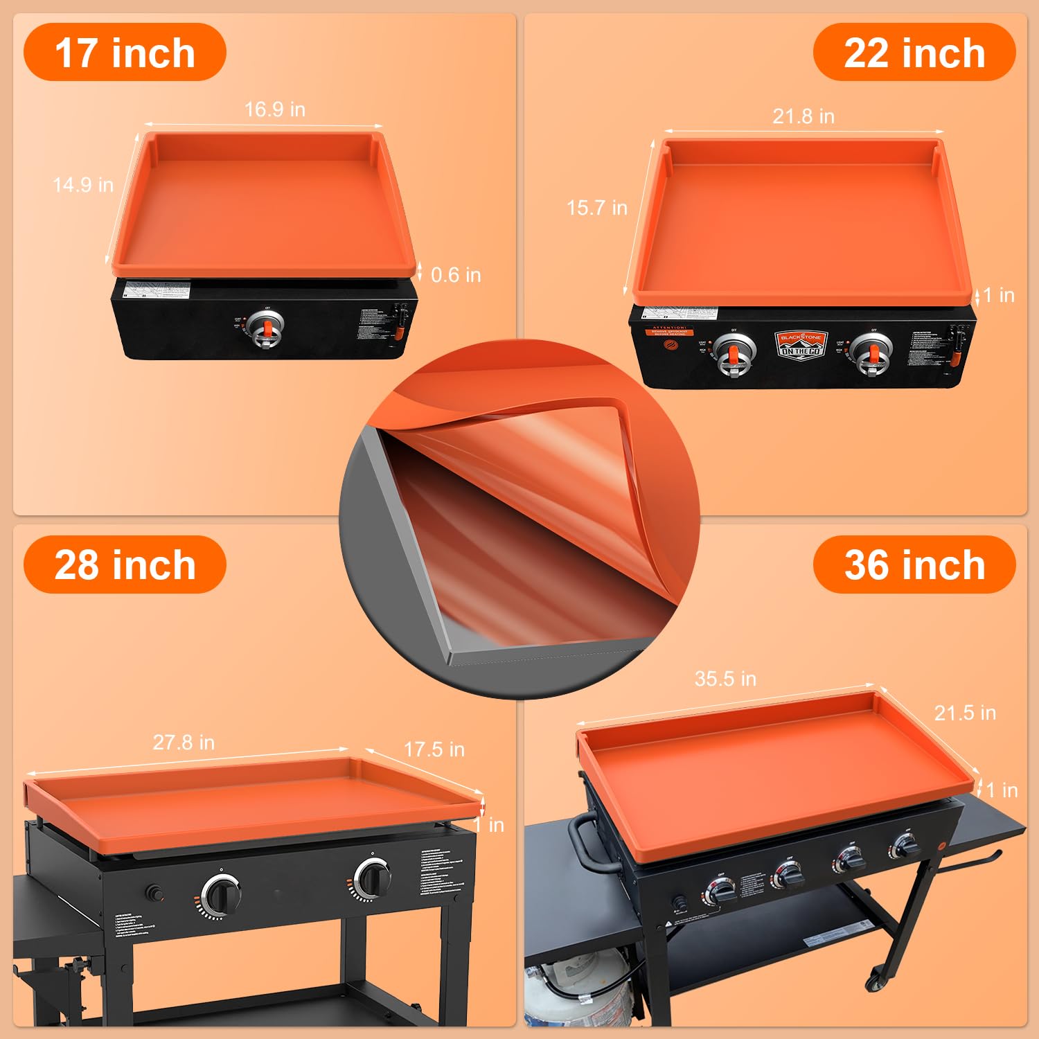BANGIE Griddle Cover Mat for Blackstone 28 Inch Griddle Accessories - Full Wrap-Around Protection Silicone Mat for Griddle - Food Grade Silicone Grill Mat - ORANGE