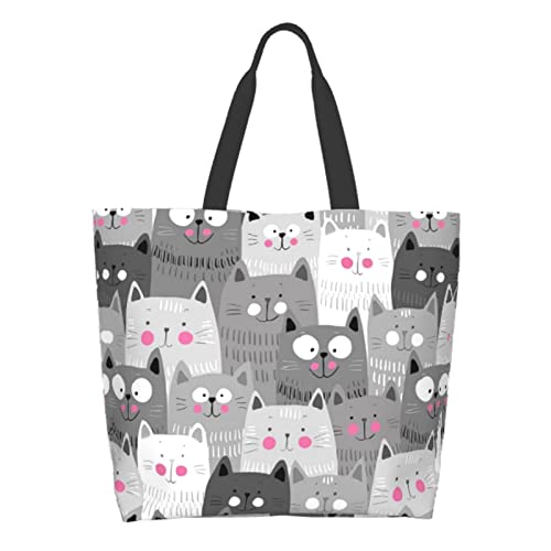 Osvbs Cute Cats Women's Large Tote Shoulder Bag Funny Cat Top Storage Handle Shopping Bag Casual Reusable Gym Bag for Beach, Travel