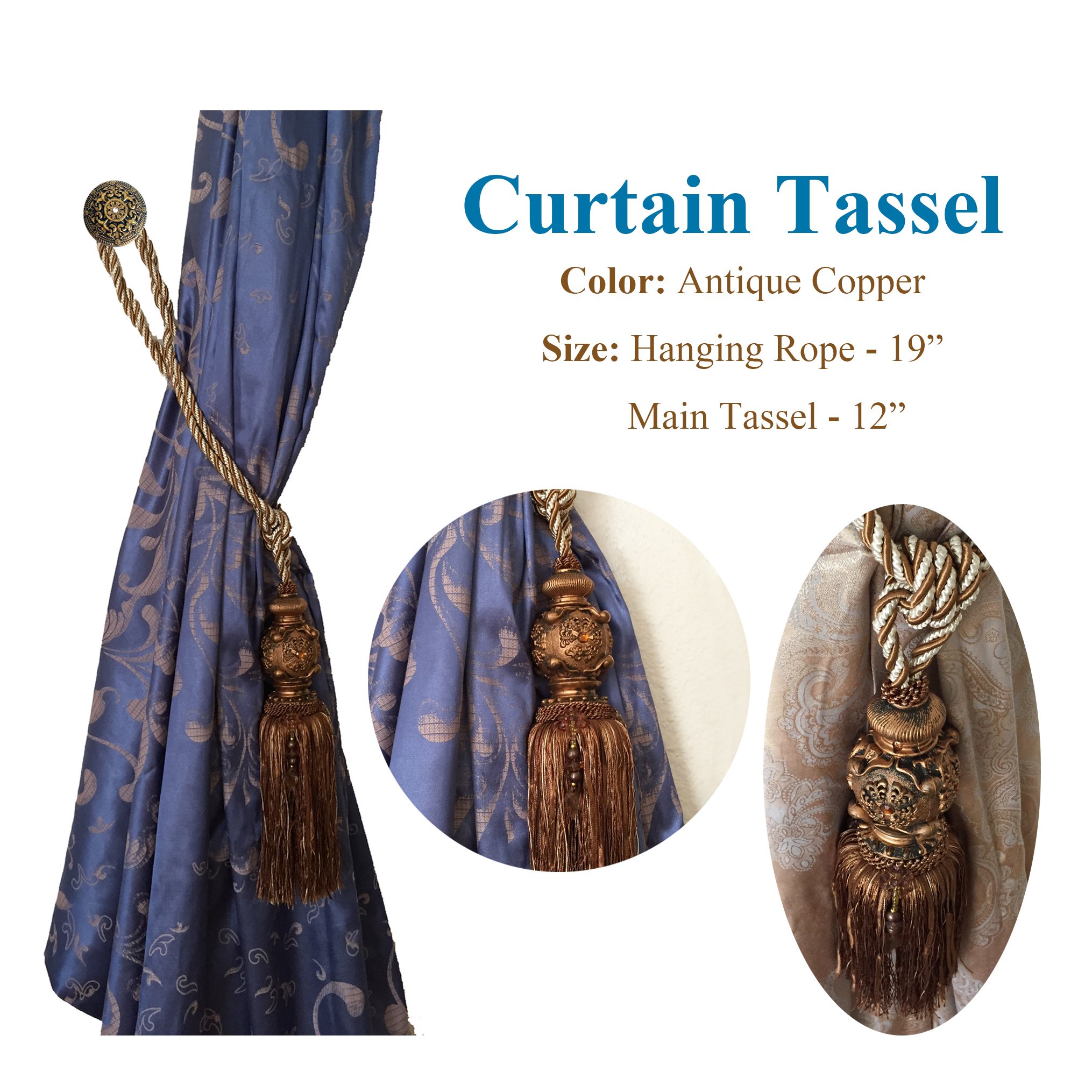Fabric Bureau A Pair of Elegant Tassels Drapery Tiebacks for Window Home Decoration (Antique Copper L)