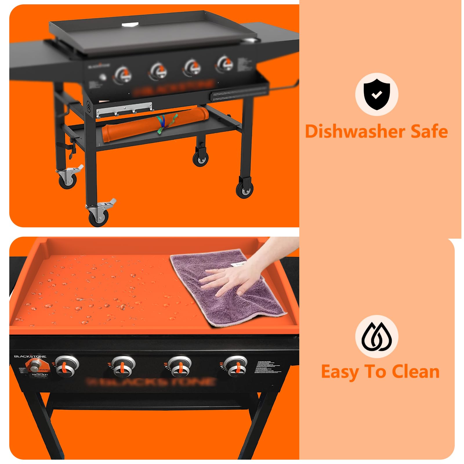 BANGIE Griddle Cover Mat for Blackstone 28 Inch Griddle Accessories - Full Wrap-Around Protection Silicone Mat for Griddle - Food Grade Silicone Grill Mat - ORANGE
