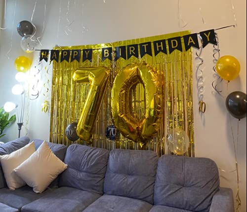 HDLJD Shiny Gold Metallic Foil Fringe Door & Window Curtain Party Decoration 3.3' X 6.6' (Value Pack of 2)