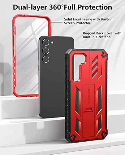 FNTCASE for Samsung Galaxy S23+Plus Case: Dual Layer Protective Textured Cover & Rugged TPU Shell with Kickstand | Military Grade Drop Protection | Heavy Duty Cell Phone Protector(Red)